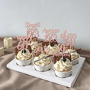 24 PCS Happy 60th Birthday Cupcake Toppers Glitter Sixty Straight Outta 1963 Cupcake Picks Cheers to 60 Fabulous Awesome Since 1963 Cake Decorations for 60th Birthday Party Supplies Rose Gold