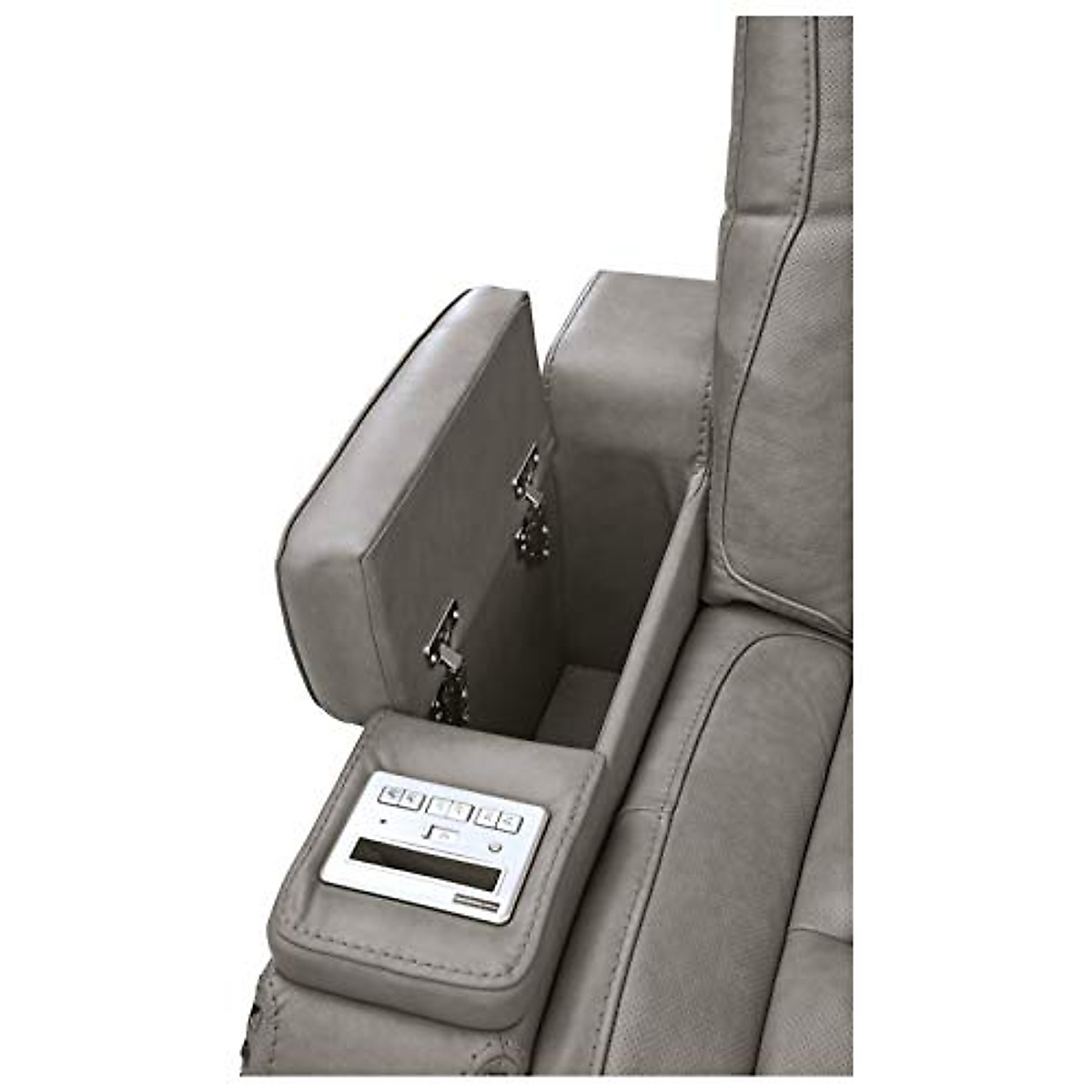 Signature Design by Ashley The Man-Den Leather Power Reclining Sofa, Gray & The Man-Den Leather Power Recliner with Adjustable Headrest & Wireless Charging, Gray