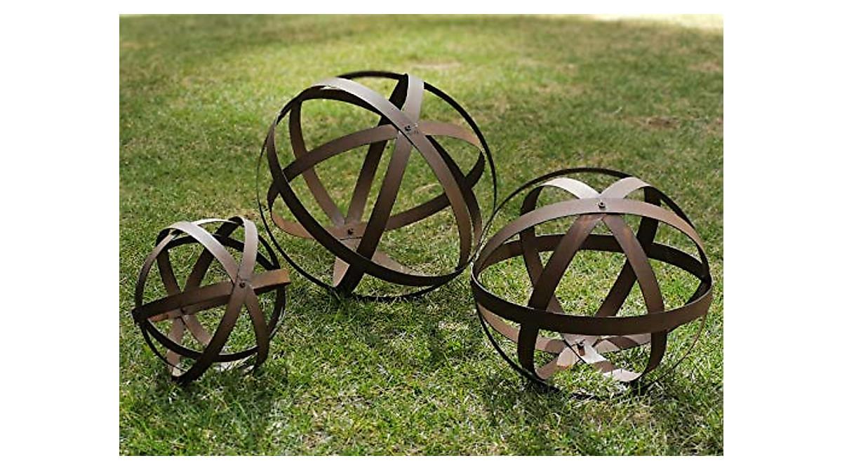 Decorative Metal Garden Spheres Set of 3 - Rusty Finish | BSTGIFTS