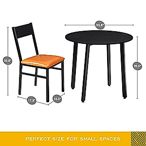 HOMOOI 3 Piece Dining Room Table Set for 2, Round Kitchen Table Dinette Sets with 2 Cushioned Chairs for Apartment, Small Space, Espresso and Brown