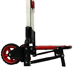 Magna Cart Durable 150 Pound Weight Capacity Foldable Hand Truck Utility Shopping Cart with Wheels and Bungee Cord to Secure Heavy Loads, Black/Red