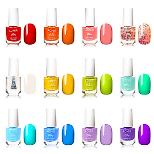 AOMIR kids nail polish set,Non Toxic Kids Nail Polish Set for Toddler,Water-Based Natural Safe Quick Dry Nail Polish Kit,Birthday Gift Nail Polish Set for Girl (11 Colors + 1 Coat) Kids Ages 3+