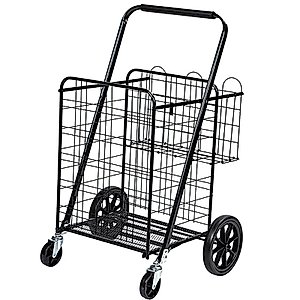 Shopping Cart for Groceries, Folding Grocery Cart with 360° Swivel Wheels & Double Basket, Portable Heavy Duty Utility Cart for Shopping/Laundry-Hold up to 440 Lbs