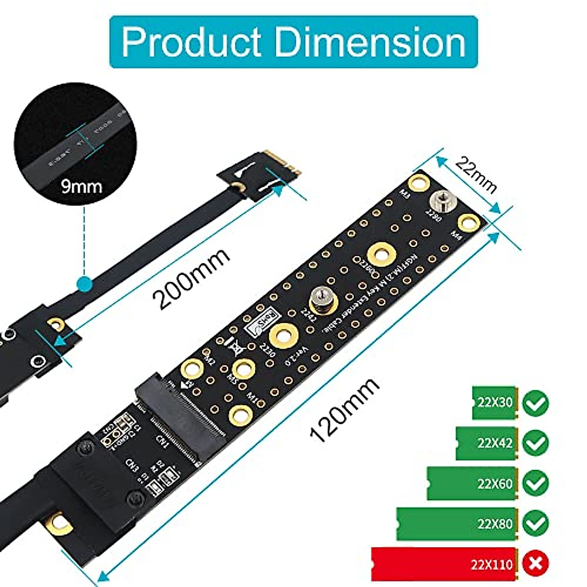 BQZYX+ NGFF M.2 Key A+E Male to Key M Female Adapter Cable