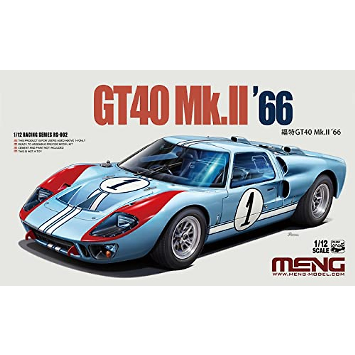 MENG 1/12 Scale GT40 Mk.II 66, Racing Series - Plastic Model Building Kit # RS-002