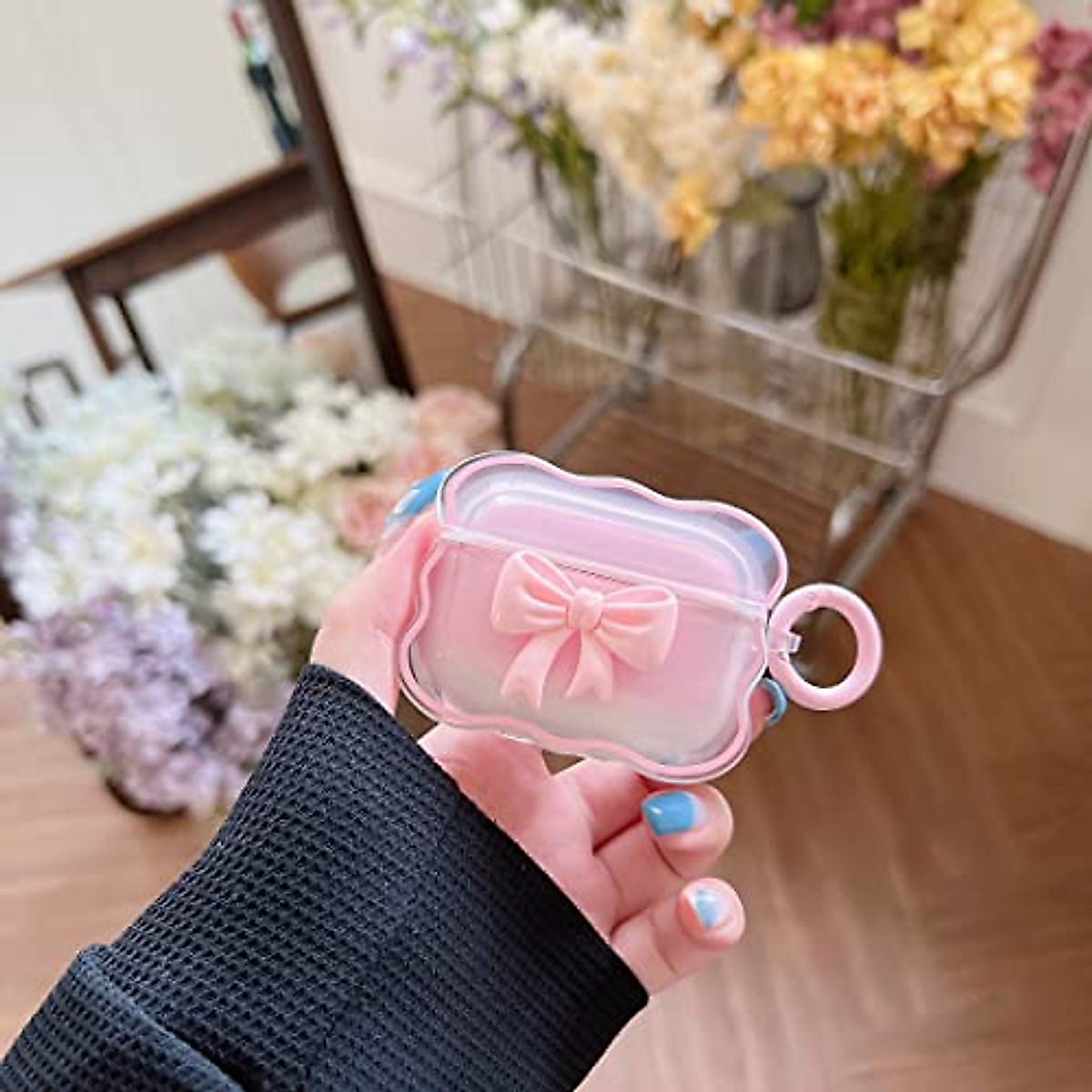 AirPod Pro 2nd Case Ponnky 3D Pink Bow Ties Cartoon Design Soft Silicone Skin Keychain Ring for Girls Boys Teens Pretty AirPods Pro 2nd - (Pink Bowtie)