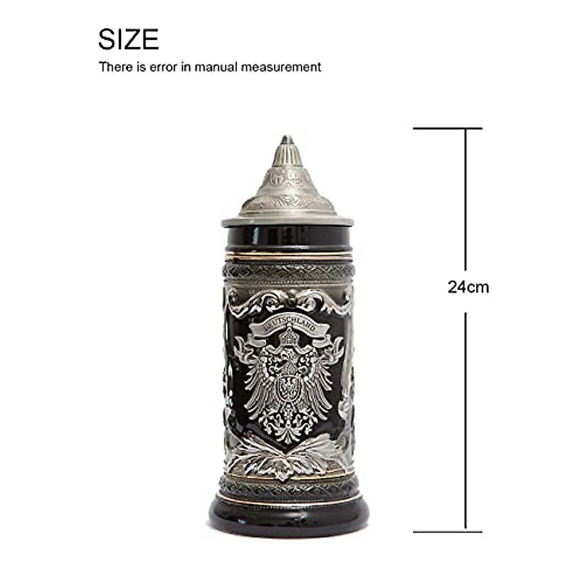 HAUCOZE Beer Stein Mug German Eagle Medallion Stanley Viking Tankard with Petwer Lid Birthday Gifts 0.6Liter