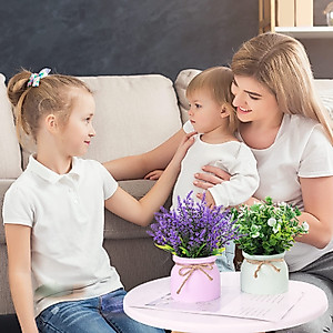 CEWOR Small Artificial Plants, 3 Pack Fake Potted Plants, Small Flowers Artificial Lavender Eucalyptus Boxwood in Plastic Macaron Pots for Home Decor Indoor Outdoor