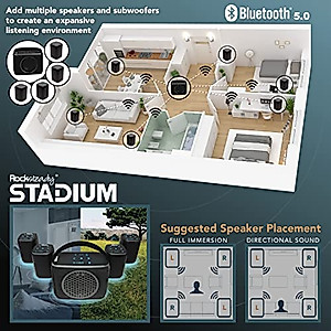 Rocksteady Stadium Portable Bluetooth 4 Speaker and Subwoofer Combo - Includes 4 Speakers + 1 Subwoofer - Up to 100 Foot Range - Up to 16 Hour Battery Life