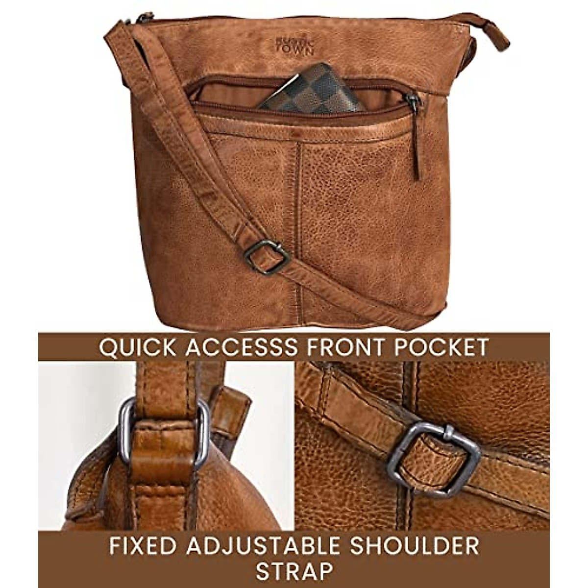 Leather Sling Bag for Women - Washed Leather Crossbody Bag Vintage Travel Shoulder Purse Handbag for Girls