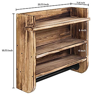 MyGift Wall Mounted Rustic Brown Wood 3-Tier Bathroom Shelf Organizer Rack with 20 Inch Industrial Metal Hand Towel Bar