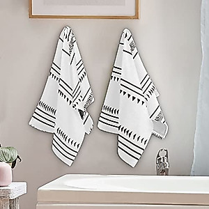 SHUSTARY 2 Pack Boho Hand Towels for Bathroom,Microfiber Soft Absorbent Black and White Kitchen Dish Towels Decorative Chic Triangle and Geometric Tassel Bath Towel for Bathroom,Face,Gym,Spa 14"x28"