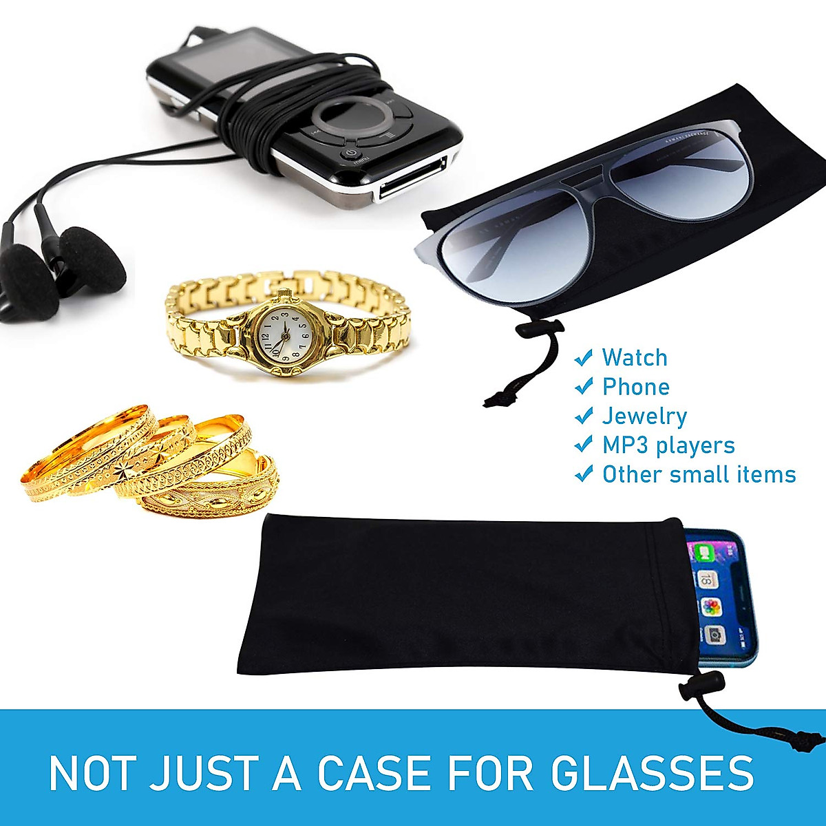 Mamlyn Set of 3 Microfiber Soft Sunglasses Pouches, With Drawstring Closure