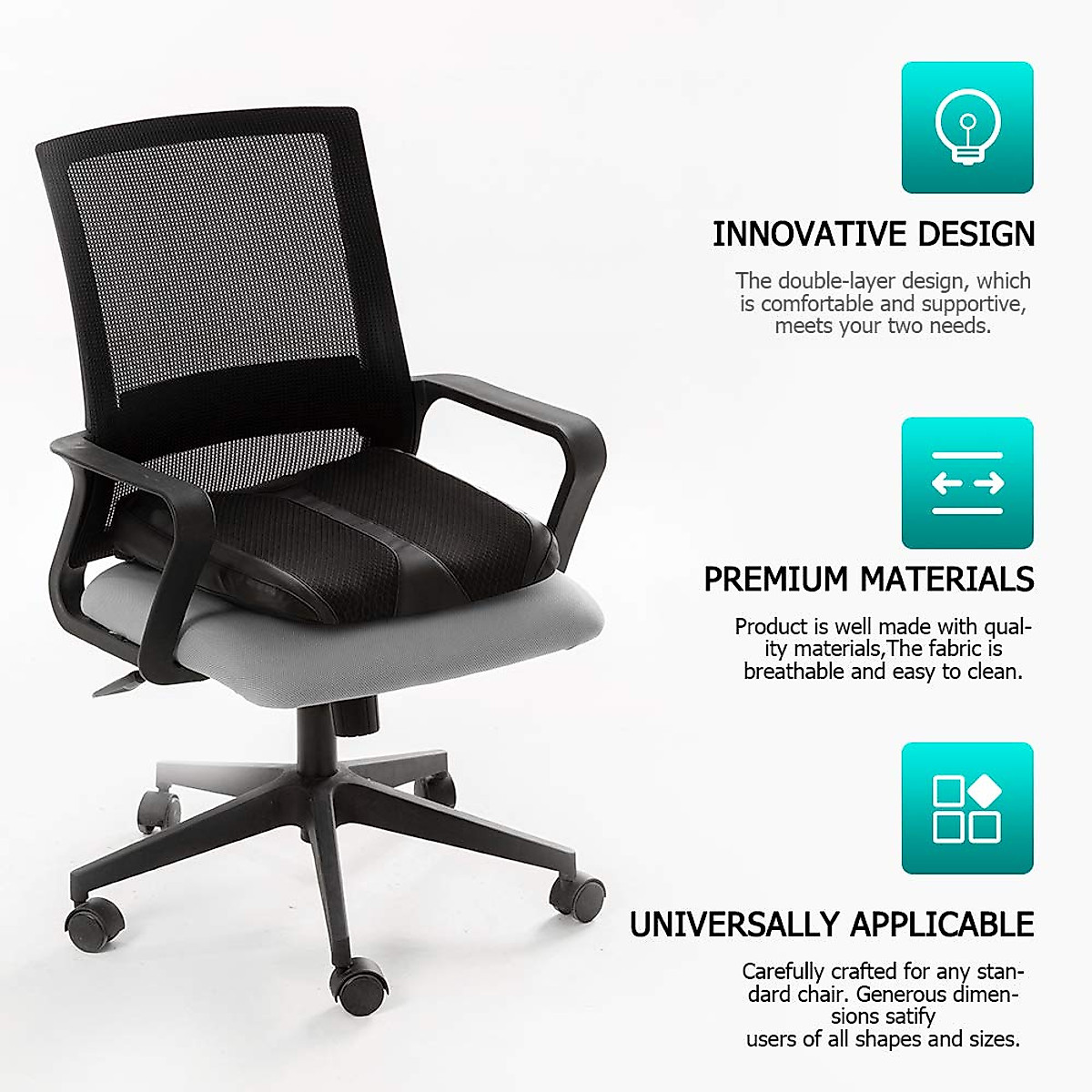 QYILAY Car Memory Foam Heightening Front Seat Cushion for Short People Driving, Hip(Coccyx/Tailbone) and Lower Back Pain Relief Butt Pillows, Adult Booster Seat for Car. (Black)