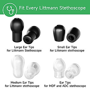 4 Pairs 3 Sizes(L,M,S) Littmann Stethoscope Replacement Ear Tip Piece, 6Pcs Littmann Stethoscope Accessories Spare Parts Soft Earplug Earbud Large Small Middle, 2Pcs MDF ADC Stethoscope Ear Cover Bud