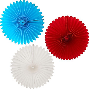 Dr Seuss Cat in The Hat 28PCS Red Blue White Carnival Birthday Bridal Baby Shower Wedding Bachelorette Decoration Kit - 12" 10" Tissue Pom Pom, 16" 12" 8" Paper Fan, Paper Tassel, Clover Garland