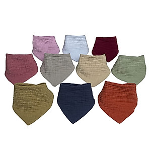 Jane and Kate - Baby Bibs 100% Cotton Newborn Toddler Drool Cloth Bibs For Unisex, Boy, Girl 0-18 Months | Muslin Bandana With Snaps Teething Bibs | Multi Pack Set Of 10 Plain Solid Colors