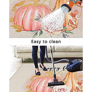 Thanksgiving Fall Outdoor Rug for Patio/Deck/Porch, Non-Slip Area Rug 6x9 Ft, Pink Orange Pumpkin Autumn Botanical Rustic Indoor Outdoor Rugs Washable Area Rugs, Reversible Camping Rug Carpet Runner