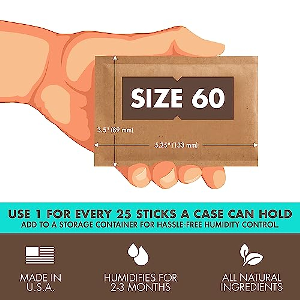 Boveda 65% Two-Way Humidity Control Pack for Up to 25 Items – Size 60 – Single – Aging & Long-Term Storage in Plastic & Wood Boxes – Moisture Absorber – Humidifier Pack – Individually Wrapped