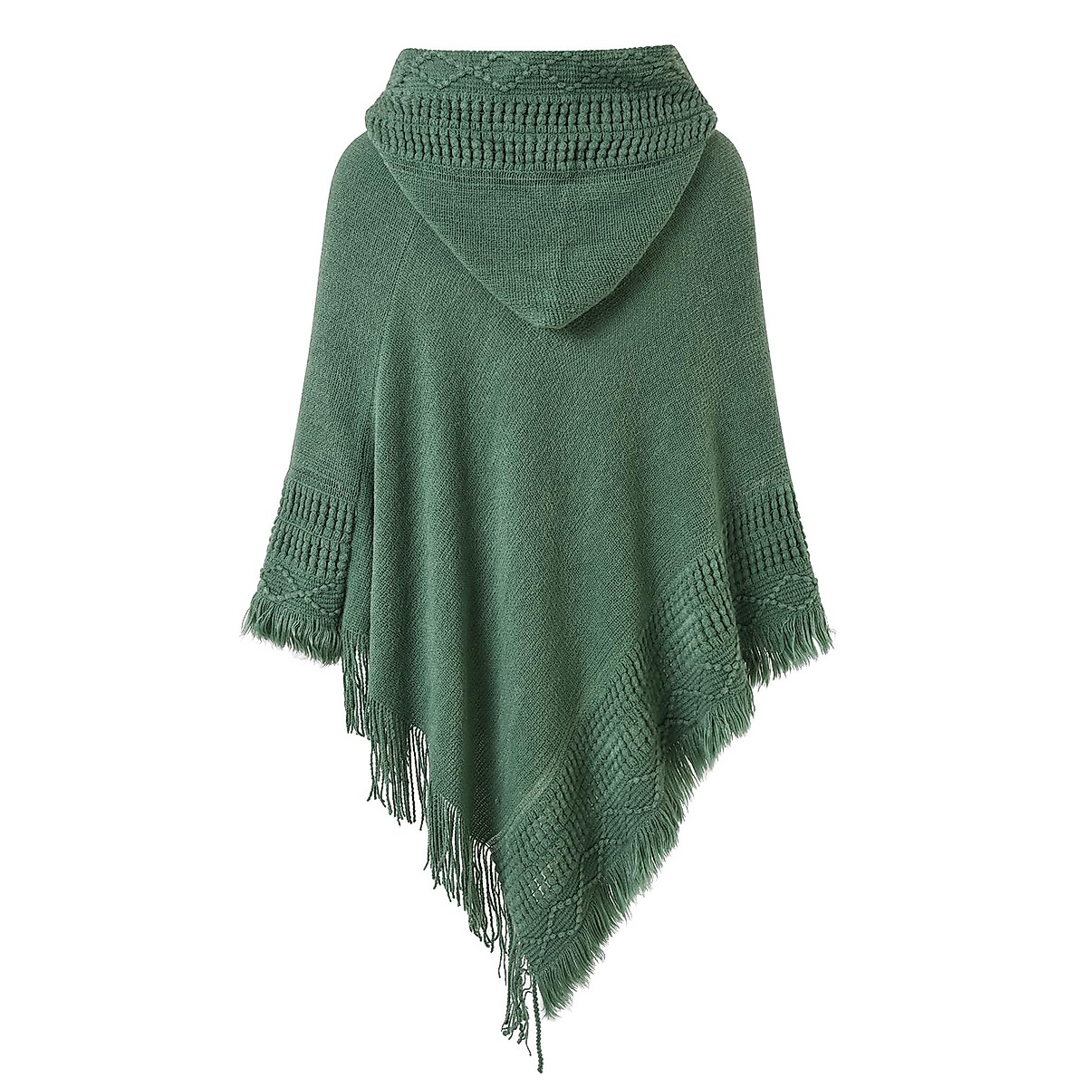 Ferand Ladies' Hooded Cape with Fringed Hem, Crochet Poncho Knitting Patterns for Women, One Size, Light Green