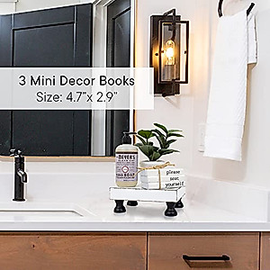 Farmhouse Bathroom Decor - Funny Rustic Wooden Mini Books for Your Restroom Shelf - The Perfect Small Decorative Accent for The Guest Bathroom - White