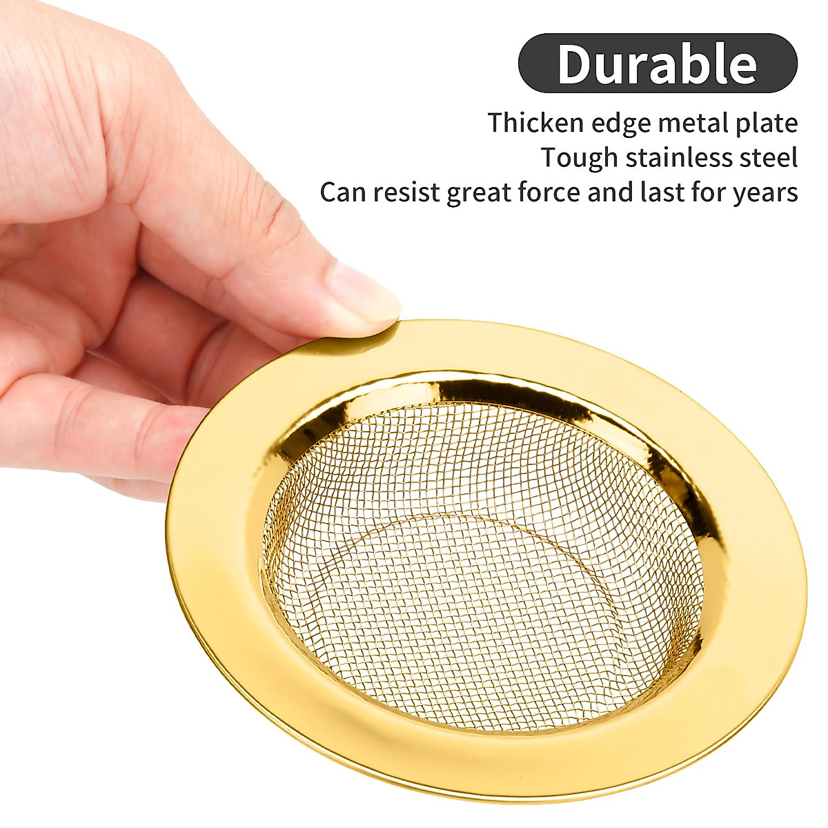 Raings 2 PCS Kitchen Sink Strainers Stainless Steel, Upgrade Anti-Clogging Mesh Sink Drain Basket, Strainers for Sink Drain Food Catcher with Large Wide Rim 4.5" Diameter (Gold)