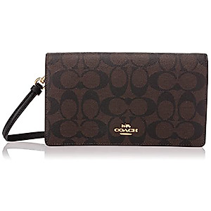 Coach Anna Foldover Crossbody Clutch in Signature Coated Canvas Brown Black
