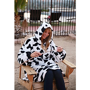 Cow Printed Oversized Hoodie Blanket Sweatshirt Pullover Sherpa Giant Wearable Blankets Gift for Adults Women Teenagers Wife Girlfriend Dalmation