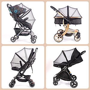 DUSHARKFUN Baby Mosquito Net with Double Zipper Bassinet Stroller Cover for Baby/Stroller/Car Seat/Cradles/Carriers, Easy to Use, Visible Breathable Mesh, Keep Insects/Bugs/Cats Out, Black