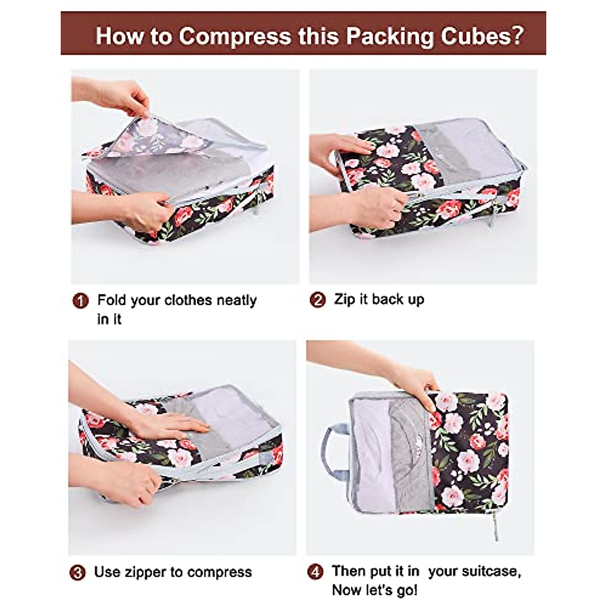 Compression Packing Cubes, 6pcs Packing Cubes for Travel Organizer Bags for Luggage Packing Cubes for Suitcases Travel Cubes for Packing with Shoe Bag and Toiletry Bag