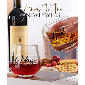 Couple Gifts for Christmas,First Christmas Married Gifts,Hubby & Wifey Wedding Glass Set,Mr and Mrs Gifts,Unique Gift for Wedding, Newly-Married ，Anniversary,His and Hers Gifts