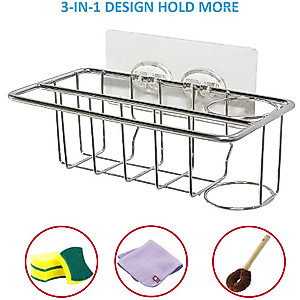Sink Caddy Organizer 3 in 1 Adhesive Sink Caddy Sponge Holder for Brush Sponge Dishcloth Storage Stainless Steel Basket (3 in 1 Adhesive Holder)