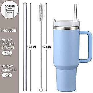 12 Pack, [DISHWASHER SAFE] Replacement Straws for Stanley 40 oz 30 oz 20 oz 14oz Cup Tumbler, High Clear Reusable Straws with 2 Cleaning Brushes, Food Grade Plastic, Compatible Accessories for Stanley