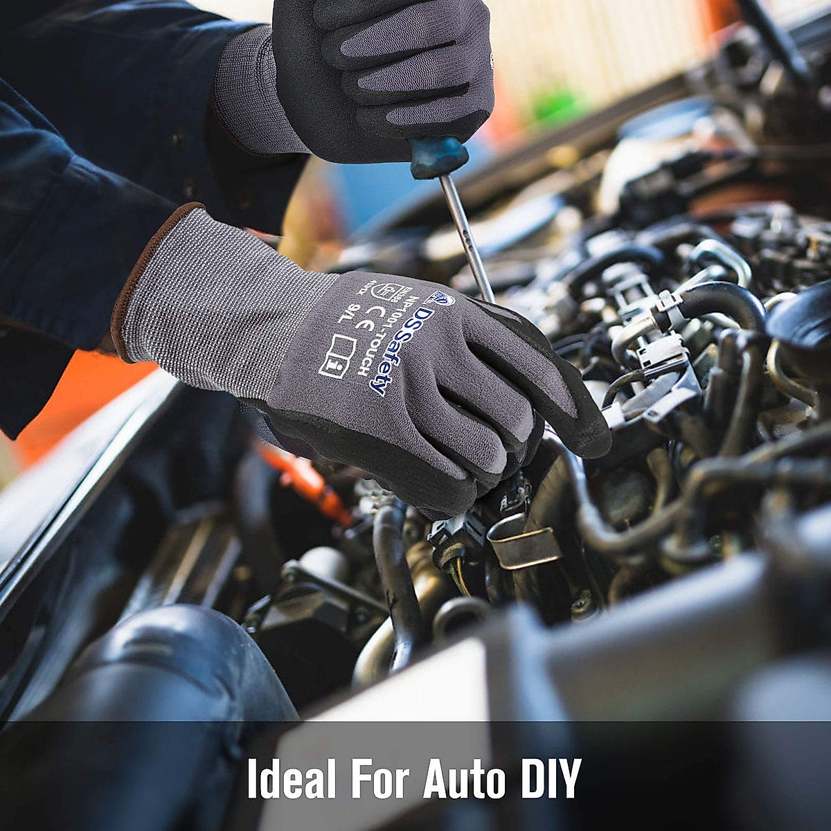 DS Safety NP1001 Nitrile Work Gloves,Spandex Liner Nitrile Coated, 3 Pairs (S)