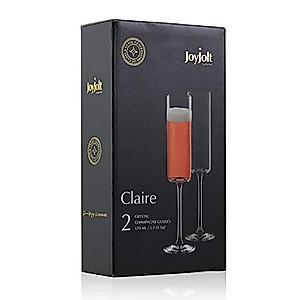 JoyJolt Champagne Flutes – Claire Collection Crystal Champagne Glasses Set of 2 – 5.7 Ounce Capacity – Exquisite Craftsmanship – Ideal for Home Bar, Special Occasions – Made in Europe
