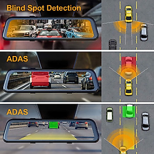 REXING M2 Smart BSD ADAS Dual Mirror Dash CAM 12” IPS Touch Screen, 1080p (Front+Rear),GPS,Stream Media, Parking Monitor, Night Vision,Blind SPOT Detection, Backup Camera for CAR, Pick UP Truck, Taxi