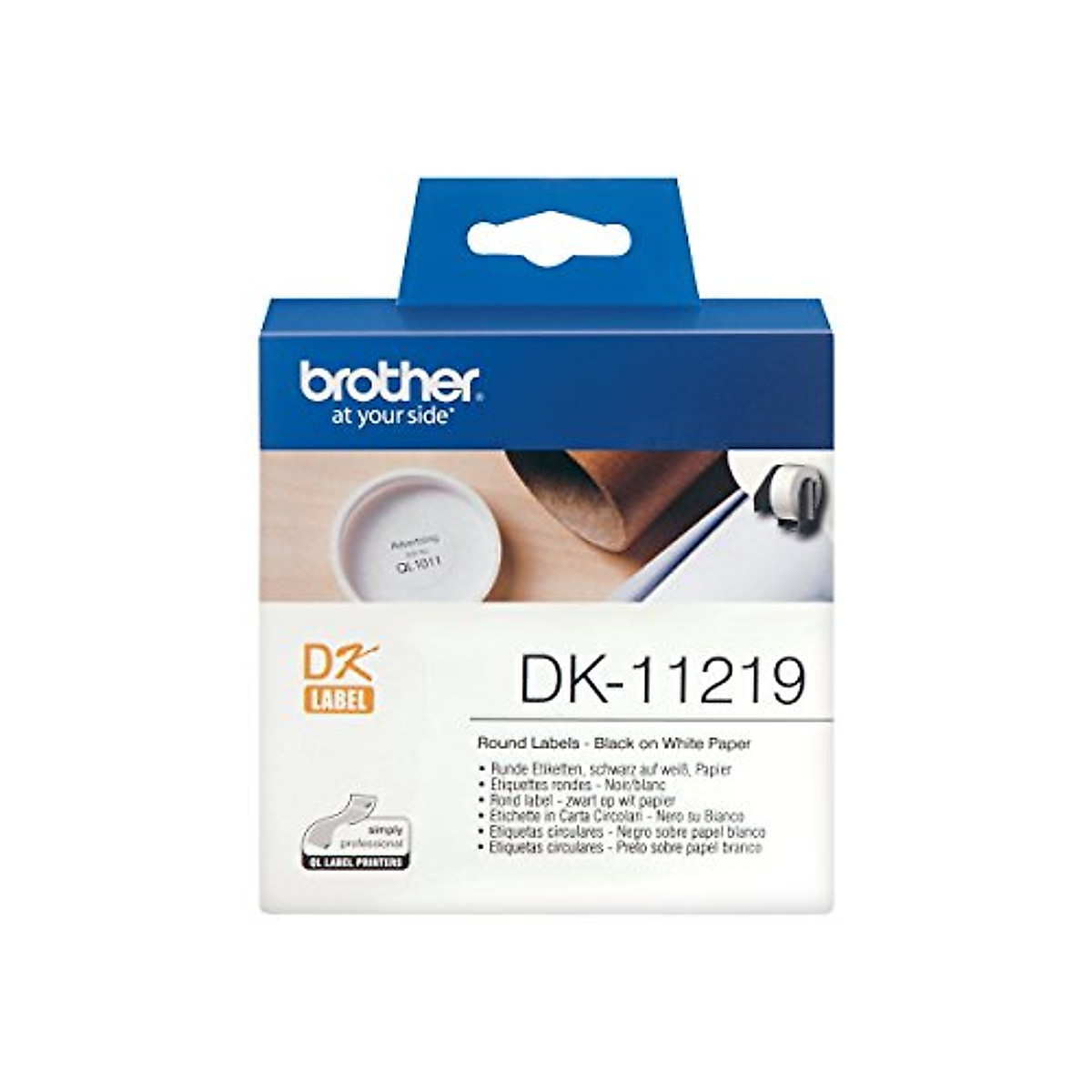 Brother DK-11219 Label Roll, Round Labels, Black on White, 12 mm, 1200 Label Roll, Brother Genuine Supplies