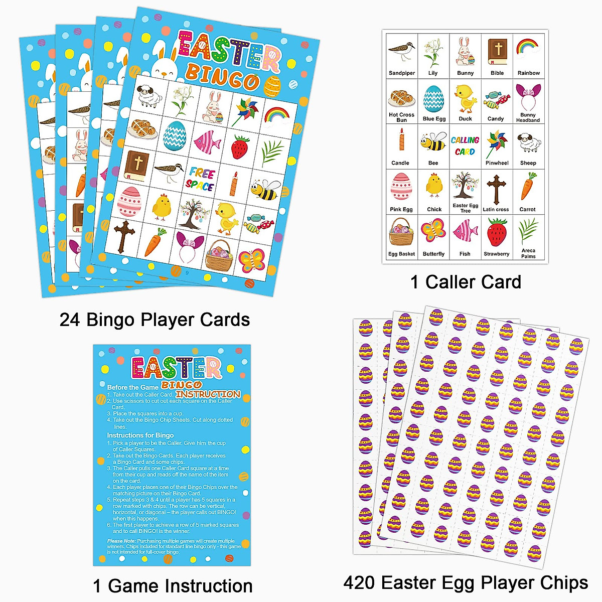 GIANTRUMP 24 Players Easter Bingo Card Games Fun Easter Party Games for School Classroom Family Activities Birthday