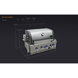 Mont Alpi Built-in MABi400-COMBO 32-Inch 4-Burner 63000 BTU Built-In Stainless Steel Outdoor Kitchen Island Gas BBQ Grill + Glass Door Compact Refrigerator + Charcoal Tray & Griddle Plate Combo