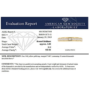 VIR JEWELS 1 cttw Diamond Wedding Anniversary Band for Women Half Eternity Diamond Engagement Ring 14K Yellow Gold Channel Set SI2-I1 Clarity Certified Size 7