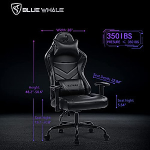 Blue Whale Massage Gaming Chair Desk Office Chair Ergonomic High Back Racing Computer Chair with Headrest and Lumbar Support Backrest, Seat Height Adjustable Swivel Chair(Black)