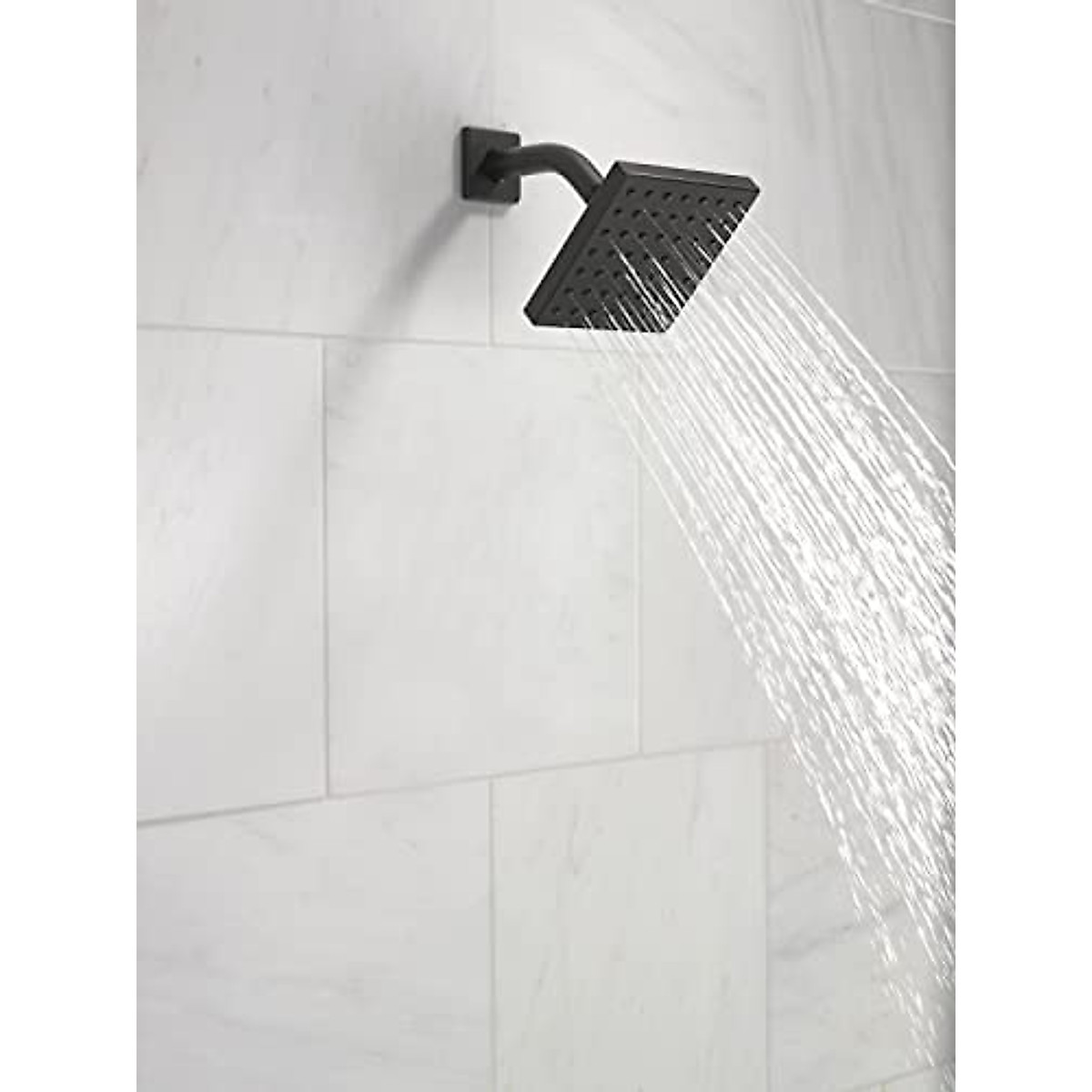 Delta Faucet Modern 5-inch Single-Spray Shower Head, Black Square Shower Head, High Pressure Shower Head, 1.75 GPM Flow Rate, Matte Black RP101846BL