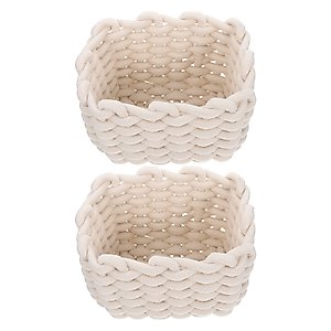 Milisten 2pcs Cotton Rope Storage Box Small Basket Small Cotton Rope Basket Small Toy Shallow Basket Snack Storage Bins Small Woven Basket Sundries Storage Basket Newborn Front Door White