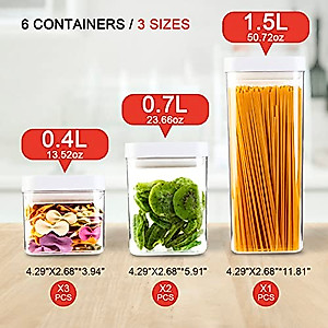 Gurislife Airtight Food Storage Containers Set of 6(Contains 3 sizes),Kitchen Pantry Organization BPA Free Plastic Cereal Containers Storage with Easy Lock Lids,0.4Lx3pc/0.7Lx2pc/1.5Lx1pc