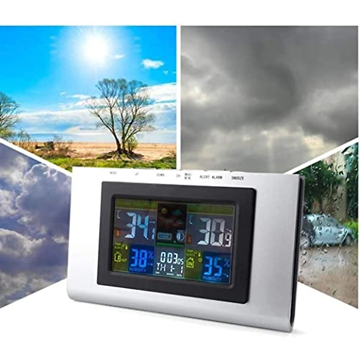QHYXT Weather Stations Wireless Indoor Outdoor Thermometer Hygrometer, with Color Screen, Alarm Clock,Humidity Weather Forecaster with Remote Senso