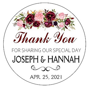 BURGUNDY BLUSH FLORAL WEDDING FAVOR STICKERS THANK YOU LABELS PERSONALIZED …