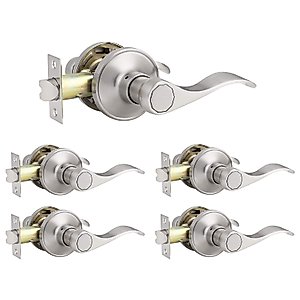 Knobonly 5 Pack Passage Wave Style Handles Hall or Closet Door Levers Brushed Nickel Finish Stainless Steel Handleset