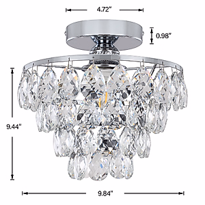 Luupyia Mini Crystal Chandelier Ceiling Light Small, Modern Crystal Ceiling Light for Hallway Ceiling Light Fixtures Flush Mount Silver Crystal Chandelier for Bedroom Hall Living Room Hallway