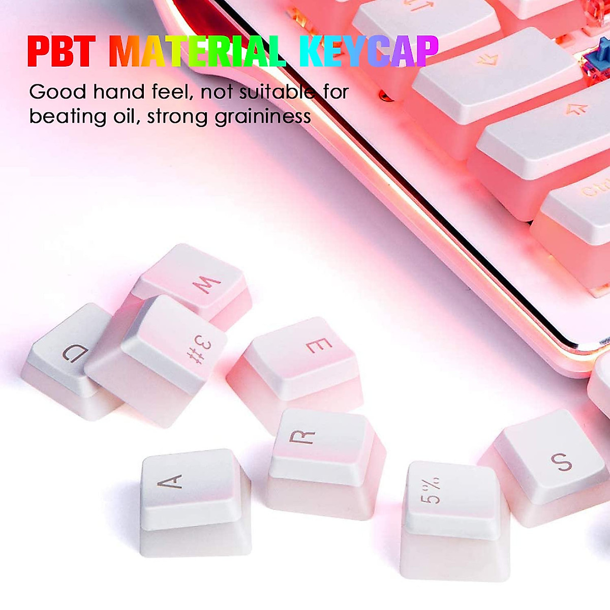 LexonElec Pudding Keycaps,Double Shot PBT Keycap Set with Translucent Layer for DIY RGB LED Backlit Gaming Mechanical Keyboards,Full 108 Key Set,OEM Profile,US Layout(White)