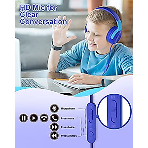 ELECDER Kids Headphones, S8 Wired Headphones for Kids with Microphone for Boys Girls, Adjustable 85dB/94dB Volume Limited, 3.5 mm Jack for School/Kindle/Smartphones/Tablet/Airplane Travel(Navy/Blue)